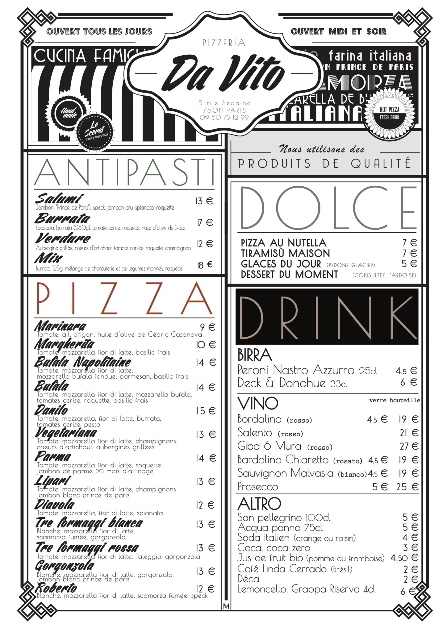 Menu @Da Vito - Da Vito chez Vous